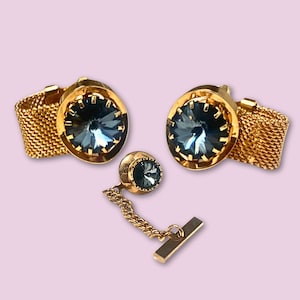 Smart Set-golden and Blue Cufflinks and Tie Tack Set on Original Box - Etsy