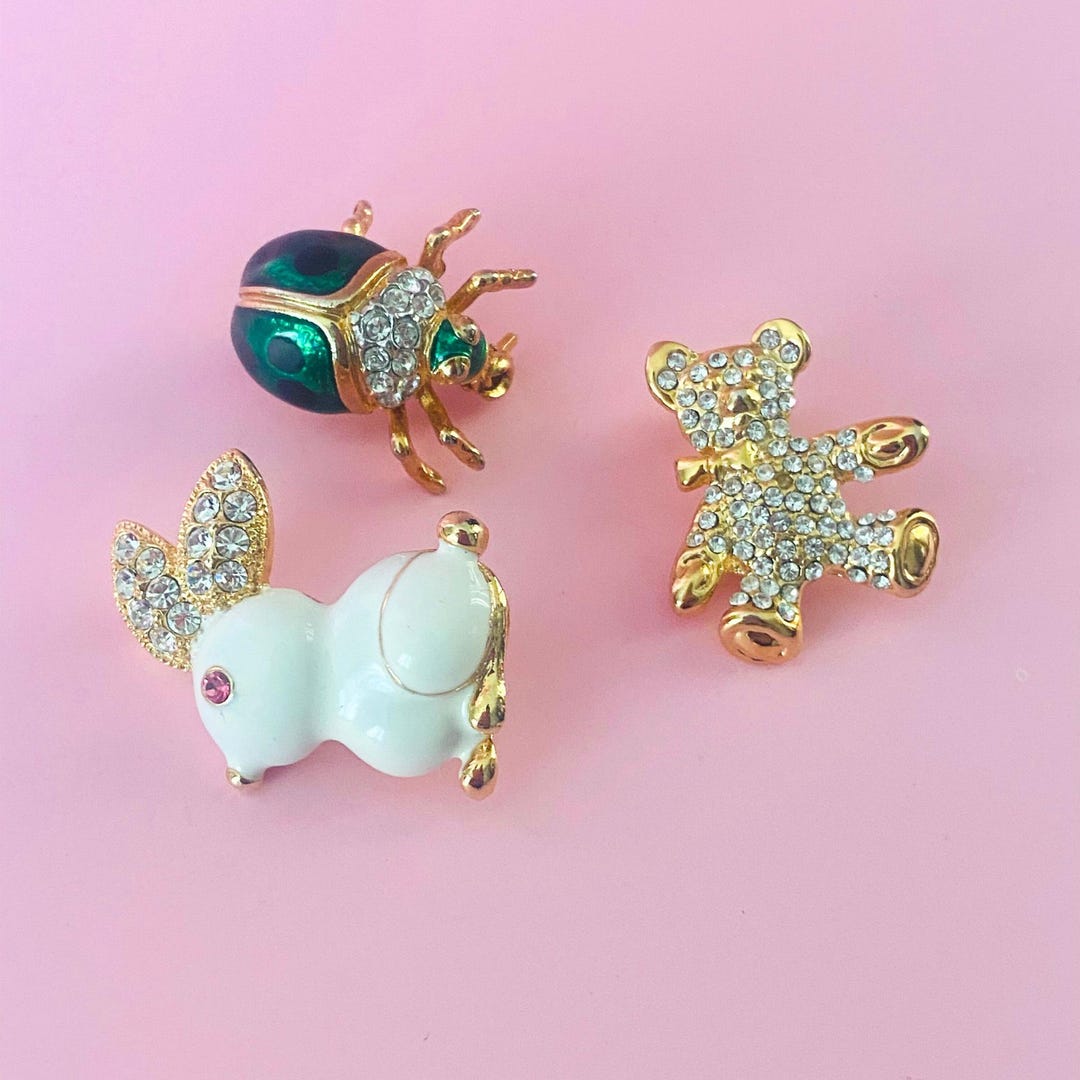 Three Vintage Animal Pins Combo for Kids Set Bunny Ladybug and Bear - Etsy