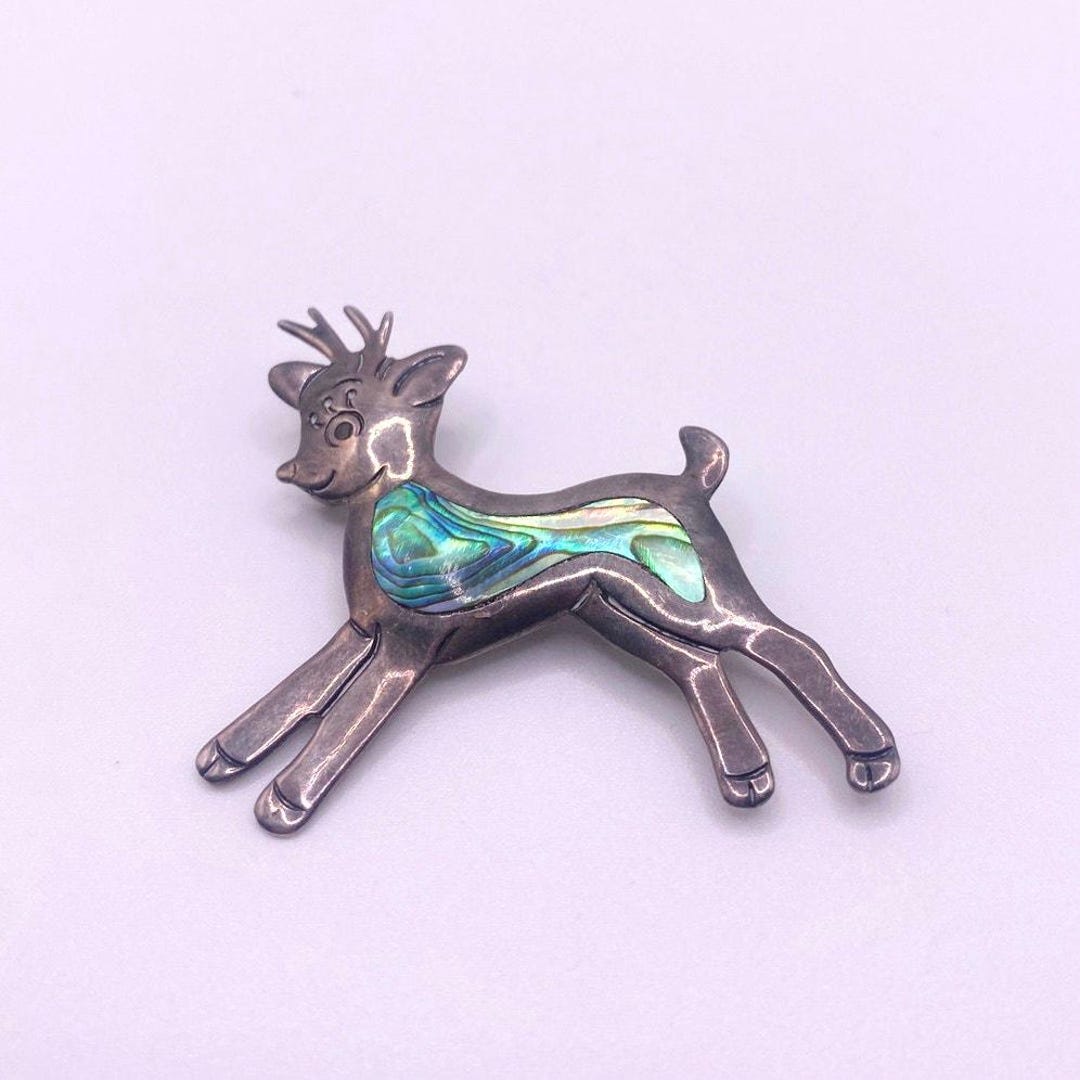 VTG Sterling Silver Taxco Reindeer Brooch Pin With Abalone Inlaid ...