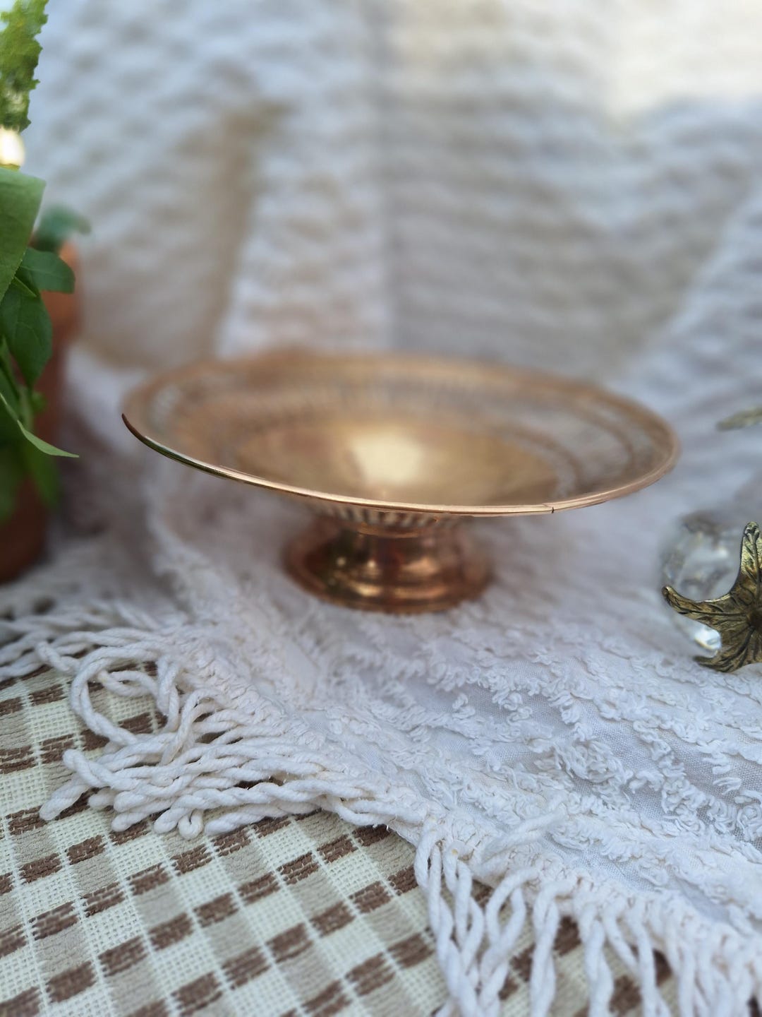 Fabulous Footed Brass Bowl Compote W Reticulated decorative Cut-out ...