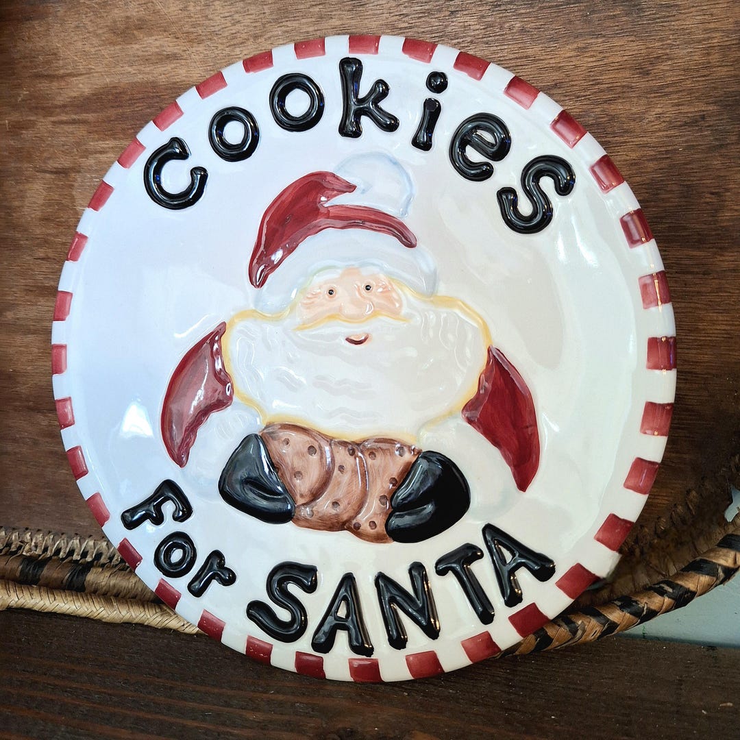 Vintage Y2K Cookies for Santa Plate Platter, Red & White, Striped ...
