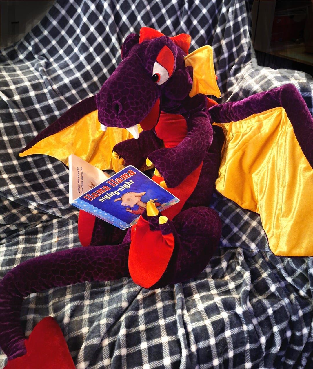 Vintage Large Winged Dragon Plush: Royal Purple, Gold, Red Velvety ...
