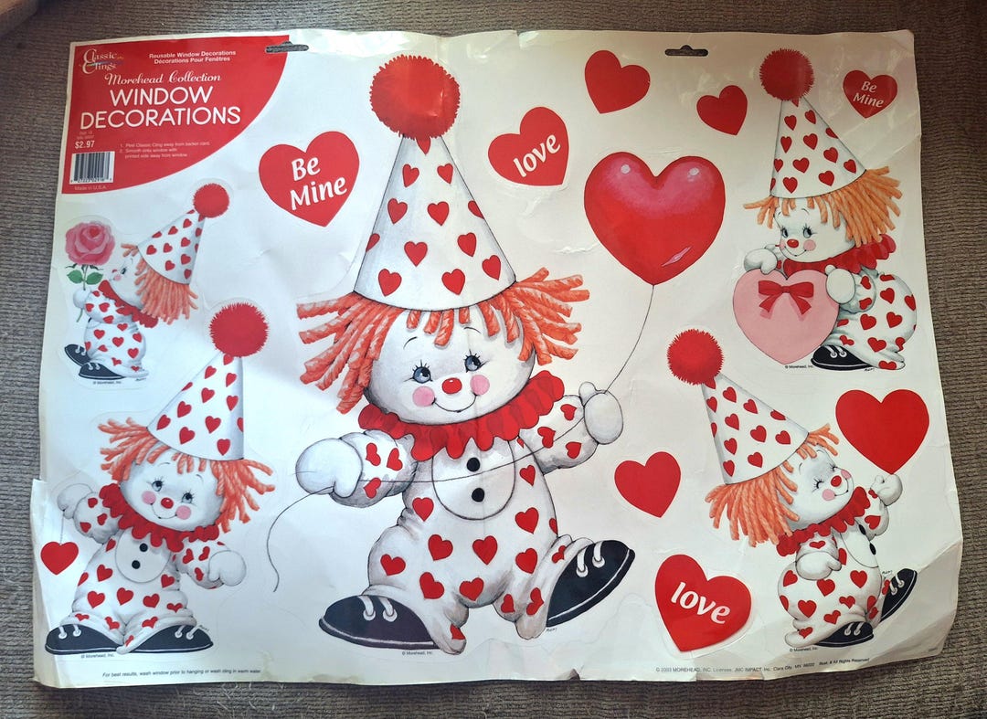 Vintage Window Clings, Valentine Clowns "jest in Fun" Morehead ...
