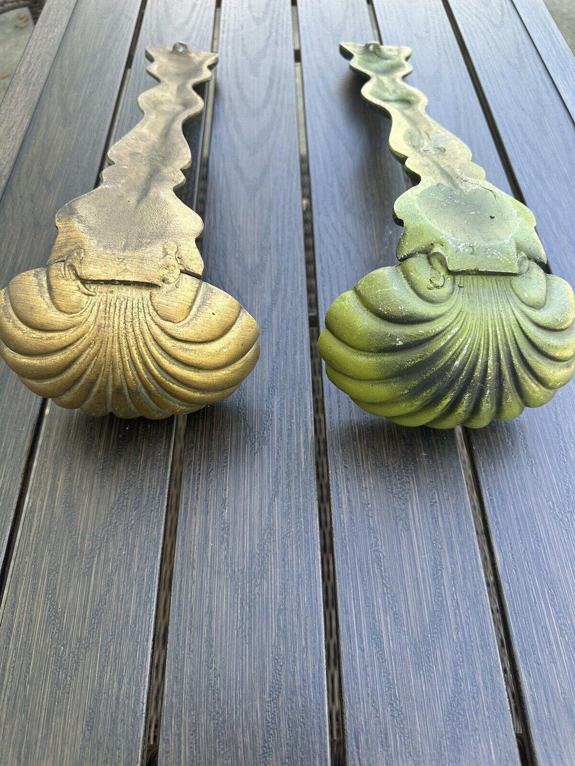 Vintage 70's Cast Metal Green and Gold Ornate Wall Spoon Ladles Decor ...