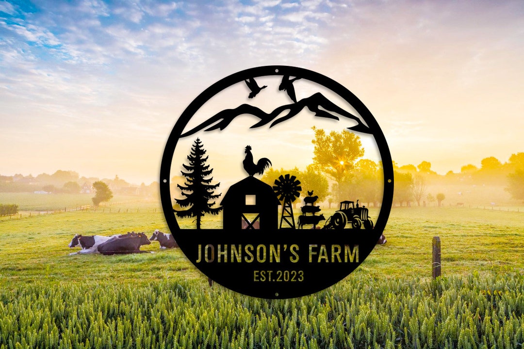 Custom Metal Farmyard Sign Stake Personalized Surname Family Plaque ...