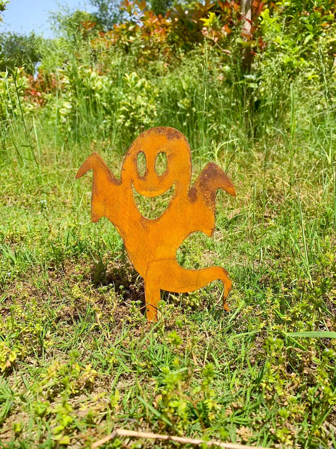 Rustic Metal Art Halloween Cute Ghost Yard Stake. Adorable Rusted Iron ...