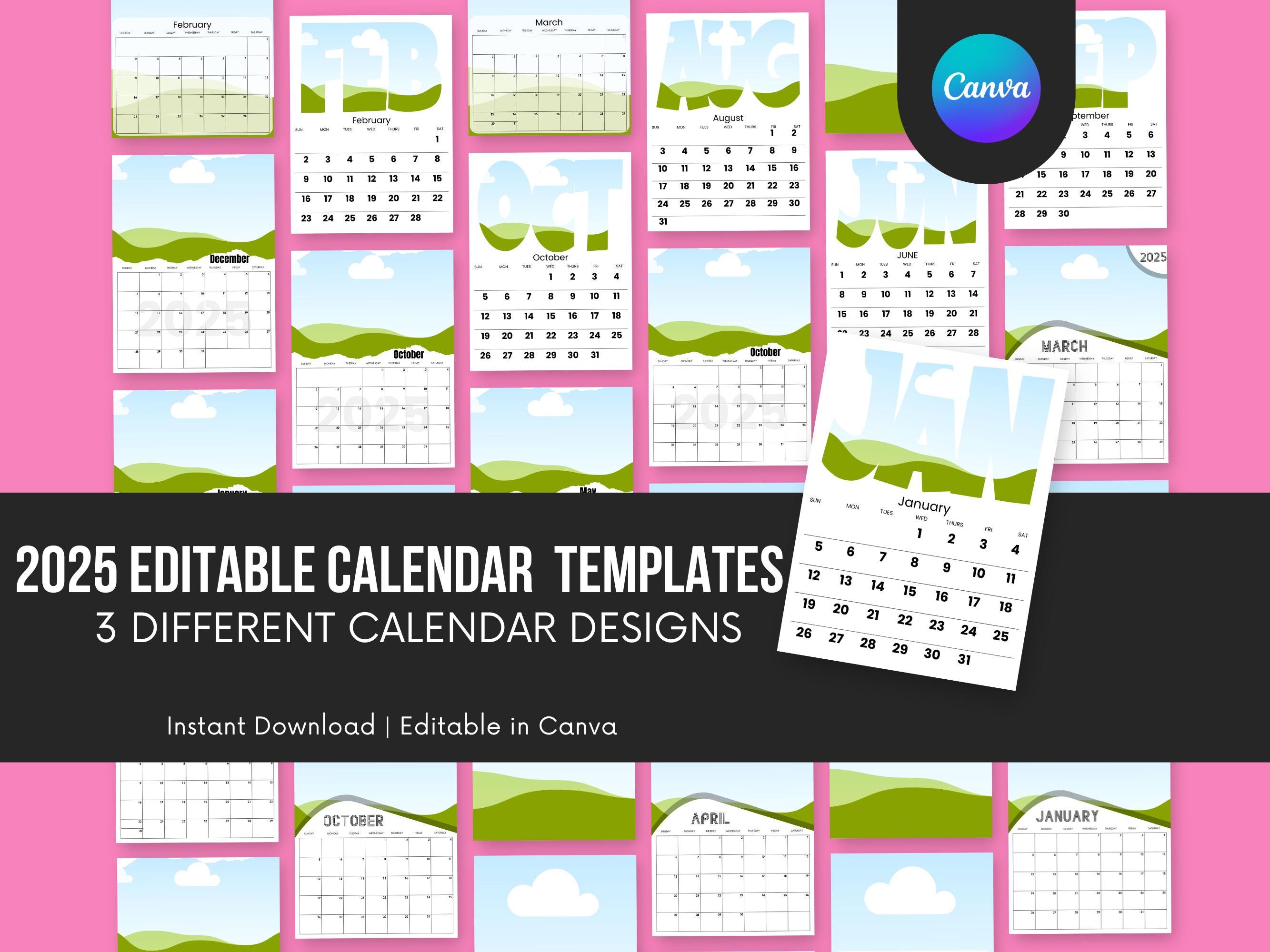 Editable 2025 Calendar Template|fully Editable in Canva|create ...