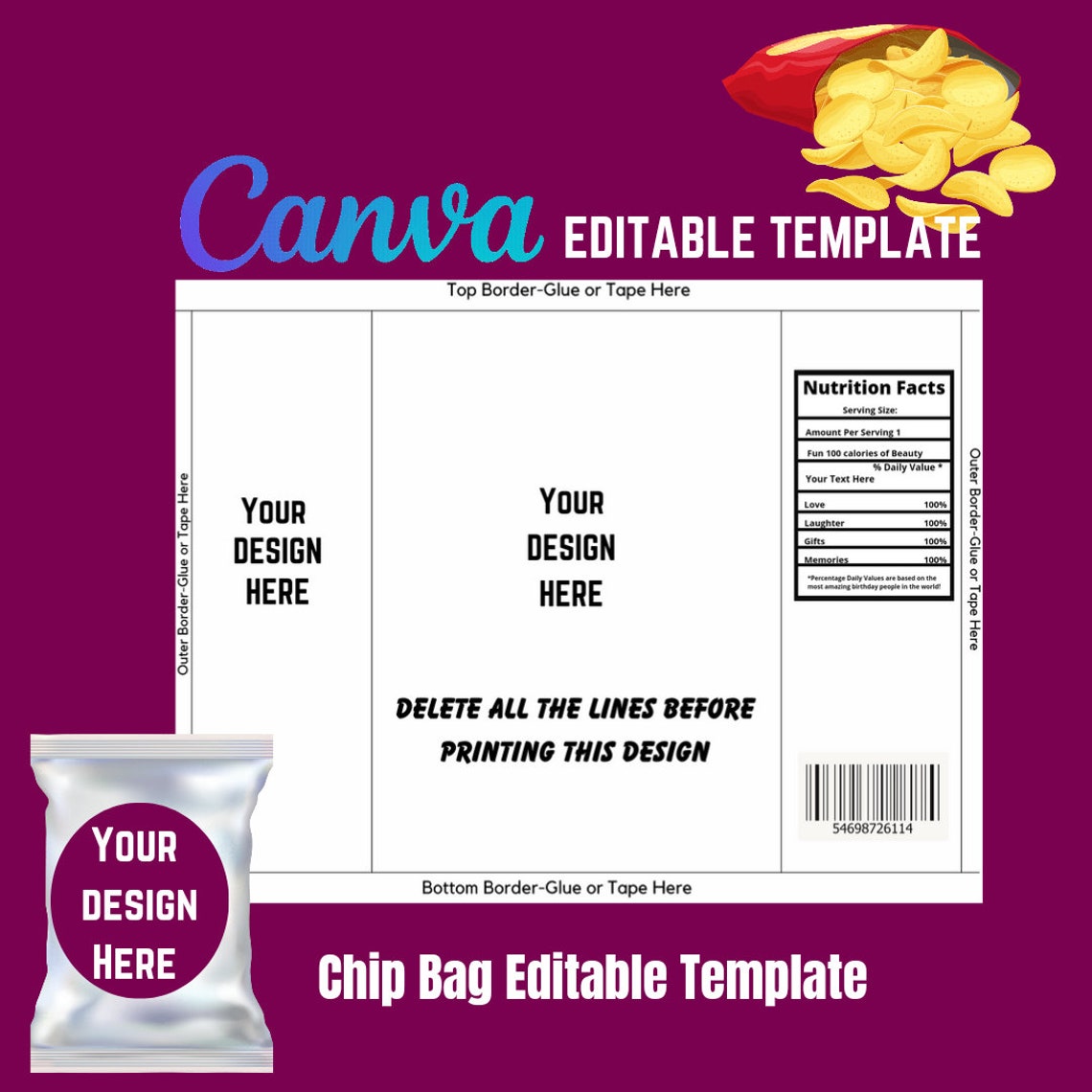 Chip Bag Template|blank Chip Bag Template| Chip Bag Template Canva ...