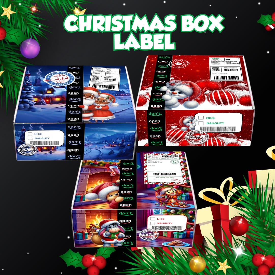 Christmas Box Label Canva Template | 3 Holiday Designs | Editable ...