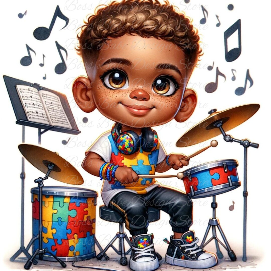 10 Autism Awareness Children PNG Design|children Playing Instrument ...