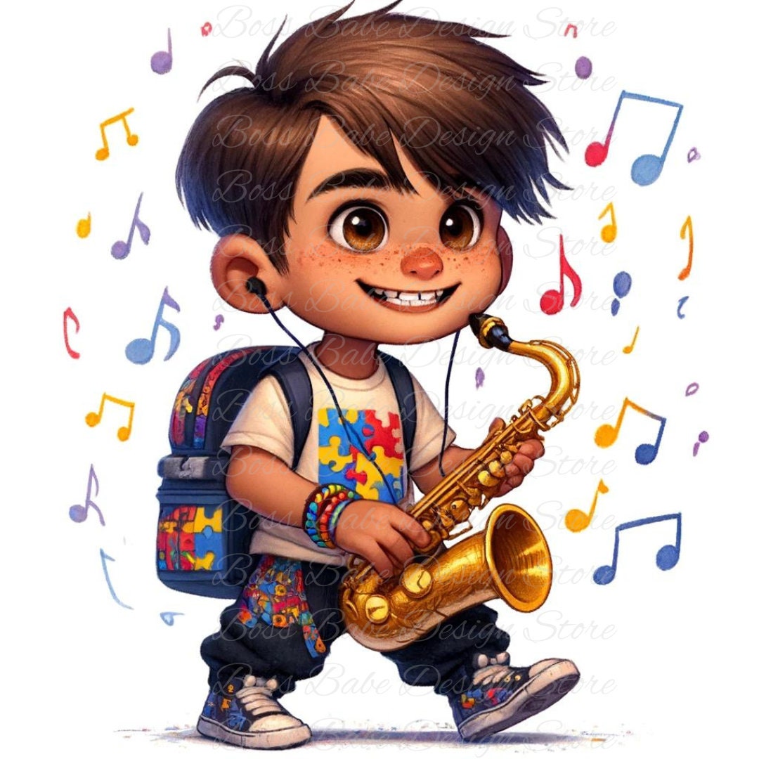 10 Autism Awareness Children PNG Design|children Playing Instrument ...