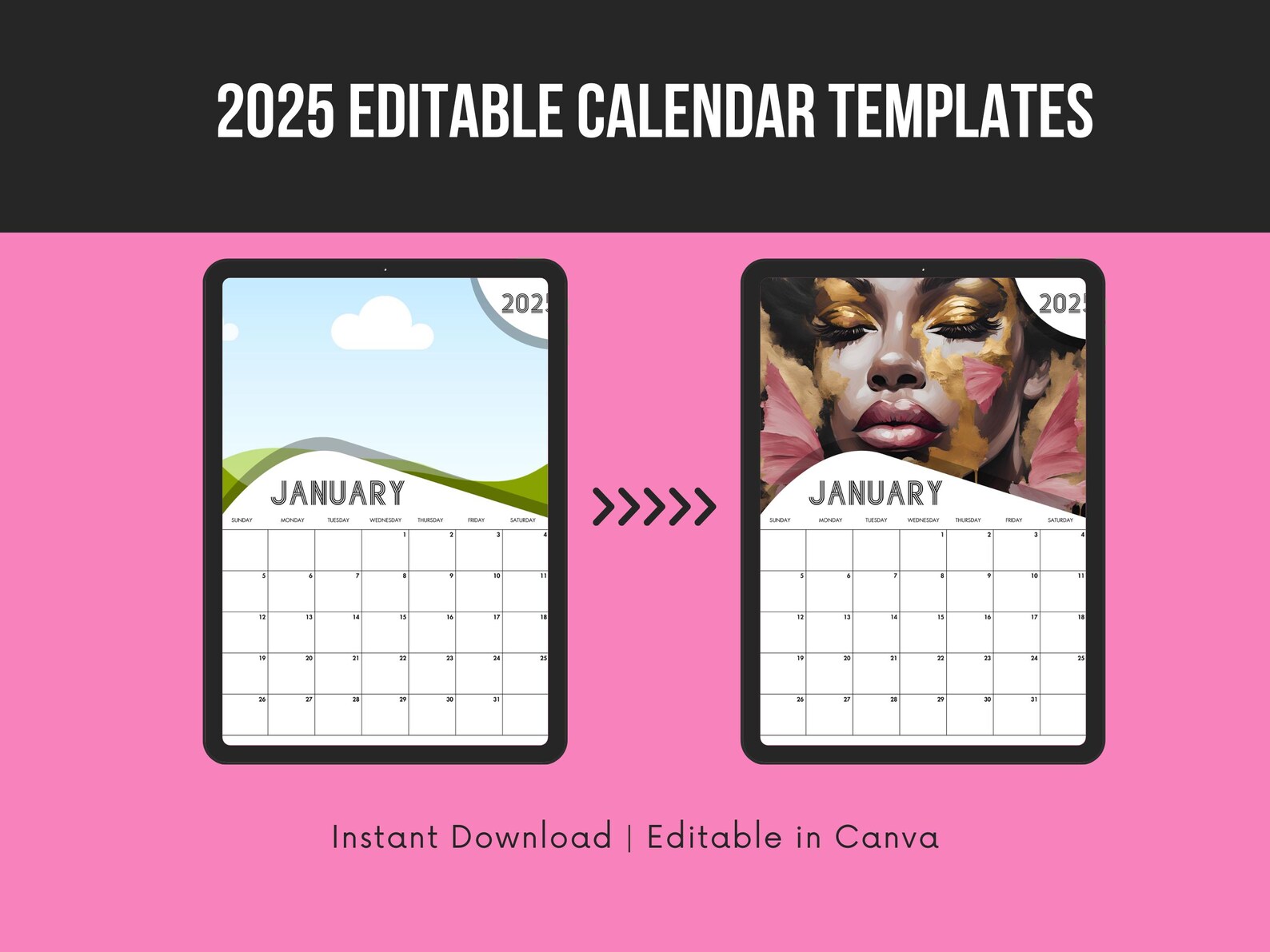 Editable 2025 Calendar Template|fully Editable in Canva|create ...