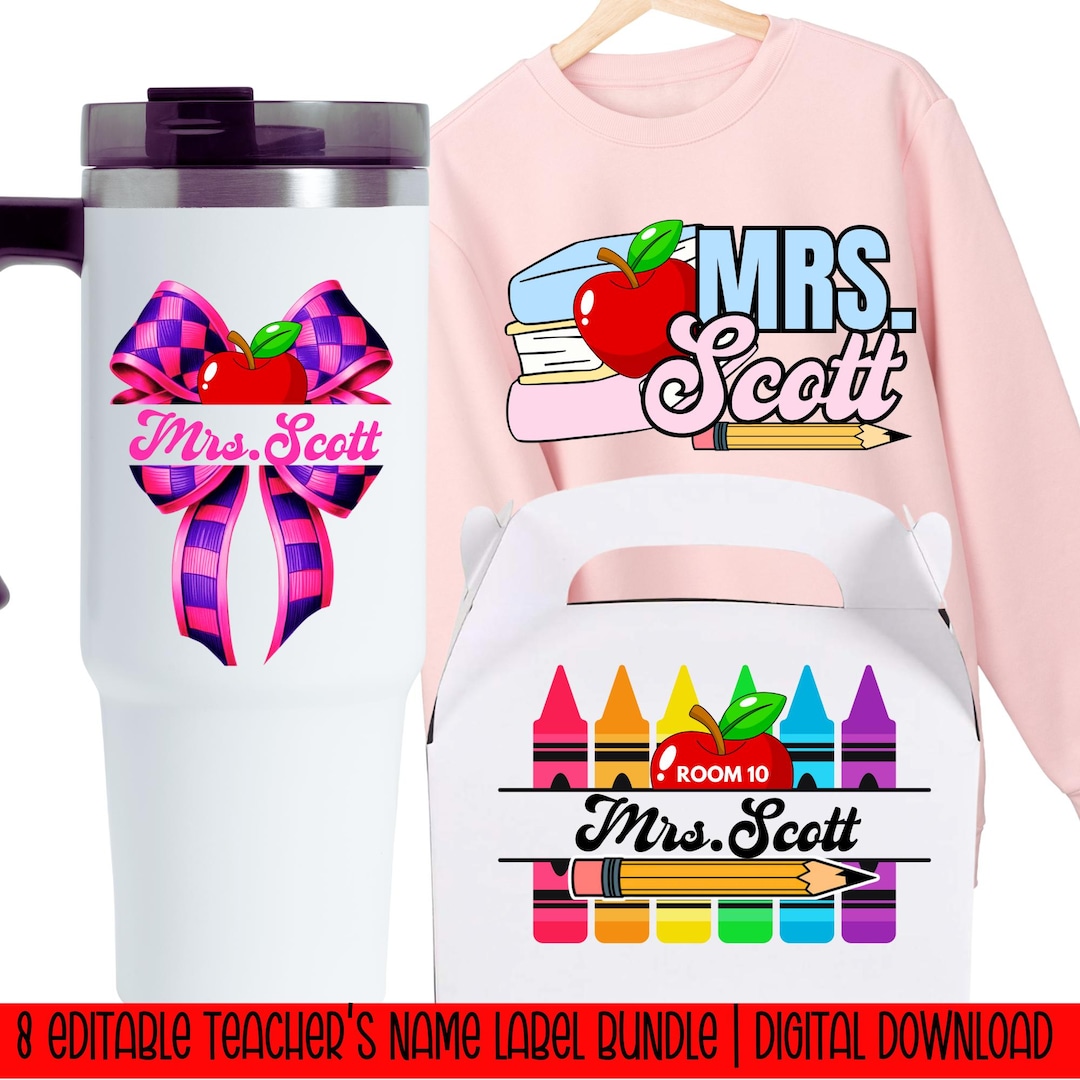 Teacher's Name Label Bundle|editable Name Tag|teacher Appreciation Gift ...