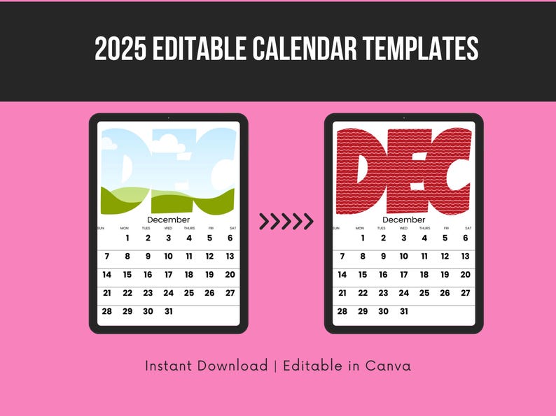 Editable 2025 Calendar Template|fully Editable in Canva|create ...
