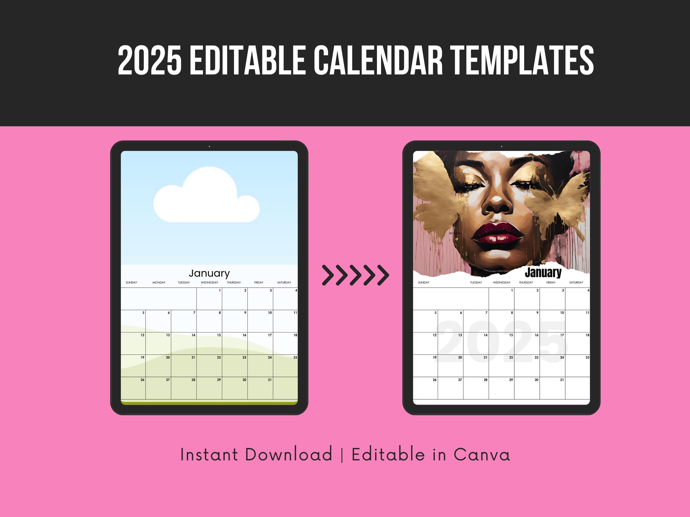 Editable 2025 Calendar Template|fully Editable in Canva|create ...