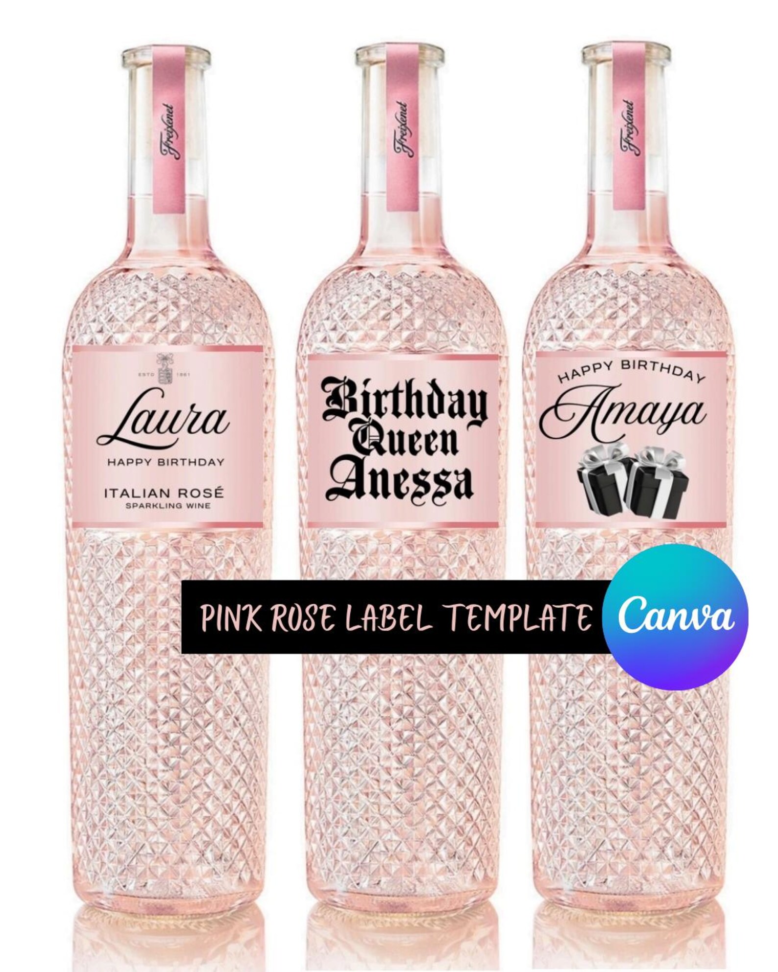 Pink Rose Label Template|alcohol Label Template|personalized Alcohol ...