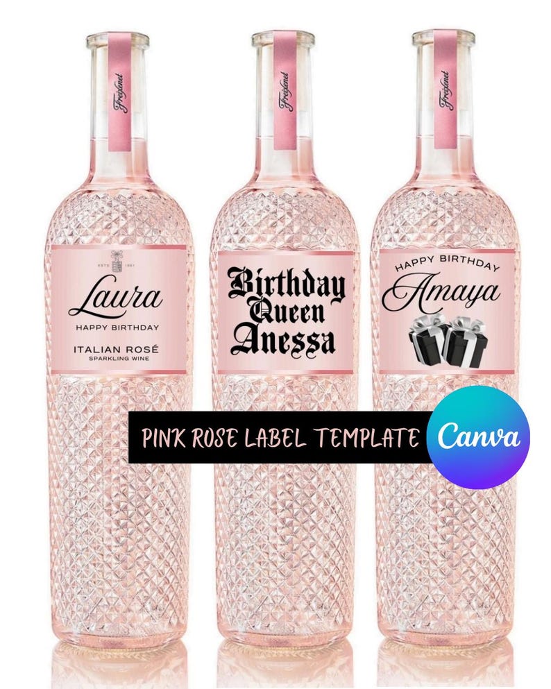 Pink Rose Label Template|alcohol Label Template|personalized Alcohol ...