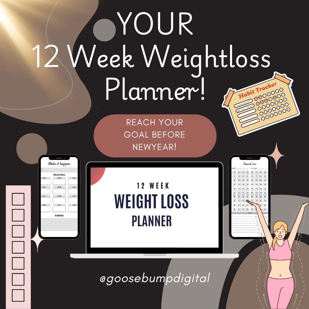 12-week Weight Loss Planner Goal Tracker Meal Planner, Fitness Log ...