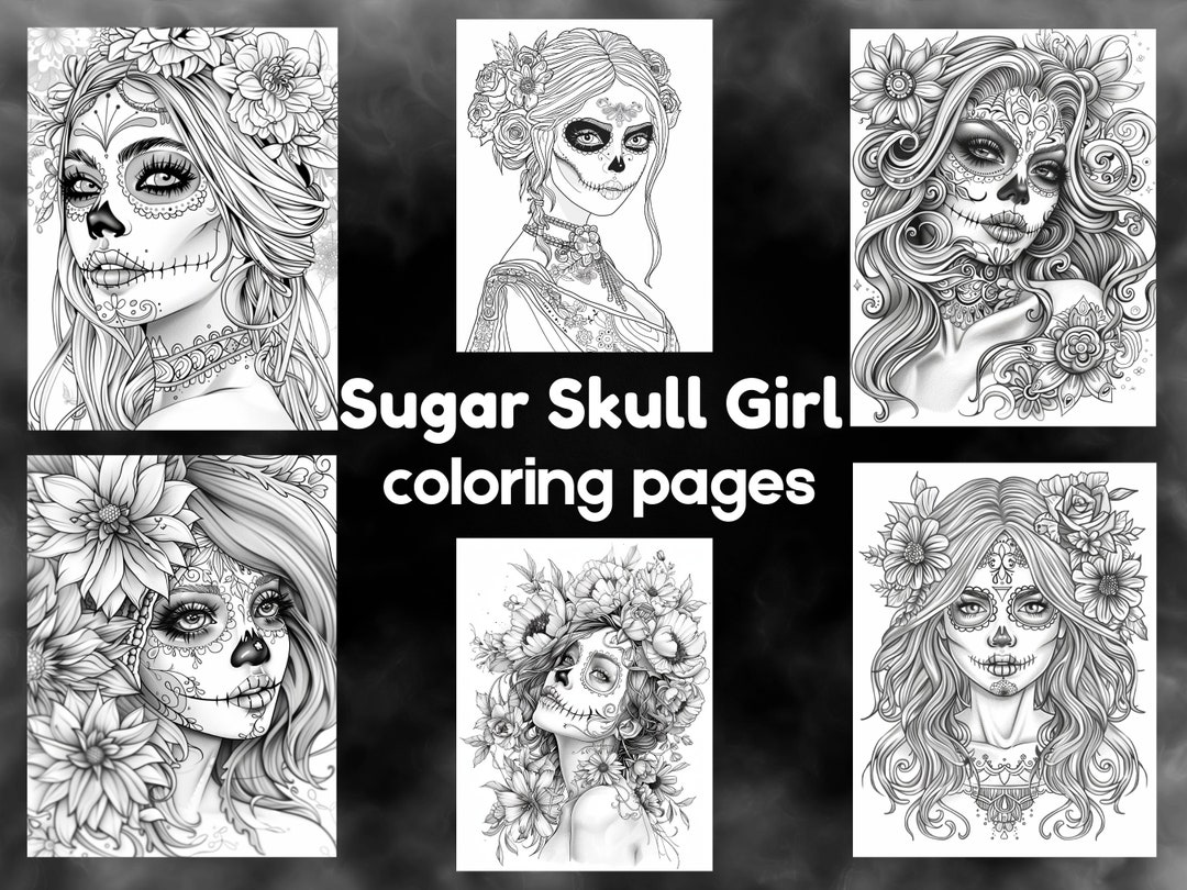 50 Exquisite Sugar Skull Girl Coloring Pages Collection digital Print ...