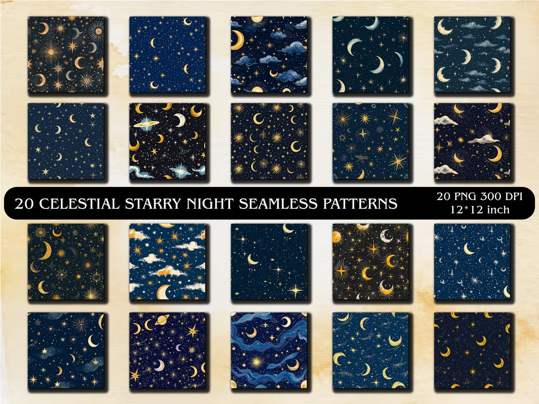20 Celestial Starry Night Seamless Pattern Pack Unique Backgrounds ...