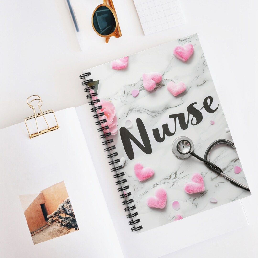 Spiral 6" X 8" Notebook - Nurse Text With Pink Roses and a White Marble ...