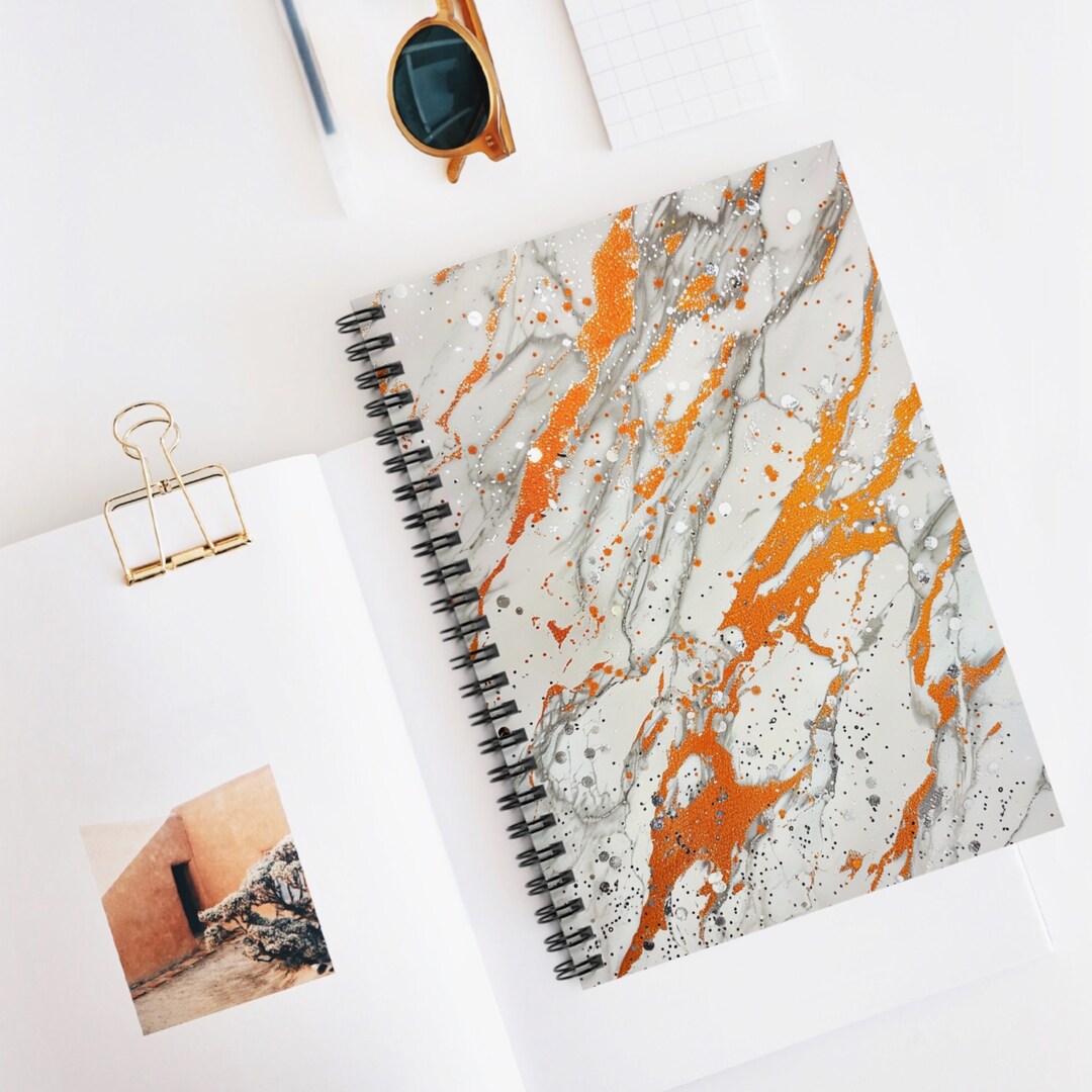 Spiral 6" X 8" Notebook - White Marble With Orange and Silver Glitter ...