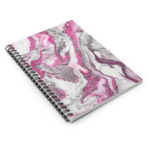 Spiral 6" X 8" Notebook - White Marble With Pink Glitter and Silver ...