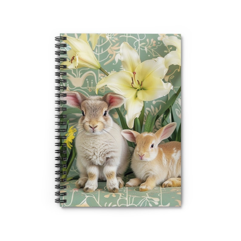 Bunnies Sitting on a Couch Notebook With Lily Flowers Design and Bunny ...