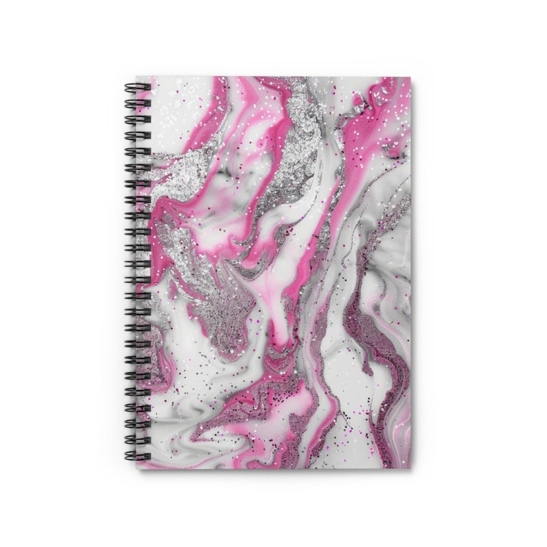 Spiral 6" X 8" Notebook - White Marble With Pink Glitter and Silver ...