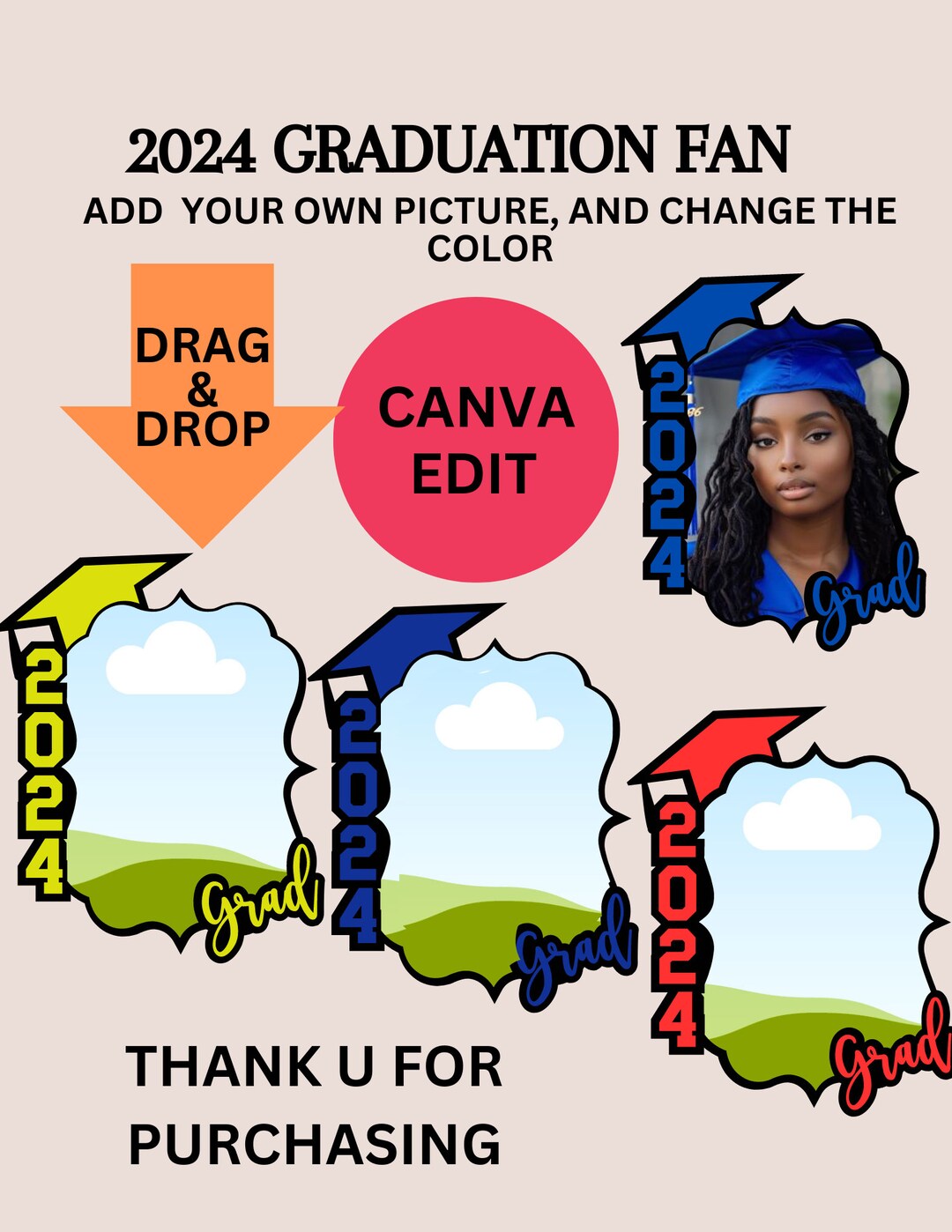 Editable Graduation Fan in Canva, 2024 Graduation Fan Design Template ...