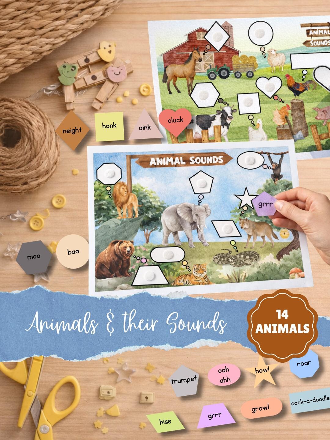 Animal Sounds Busy Book | Montessori Shape Matching Activity (PDF ...