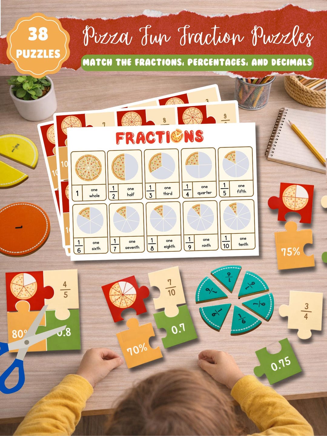 Fraction Puzzle Printable | Fractions to Decimals & Percentages ...