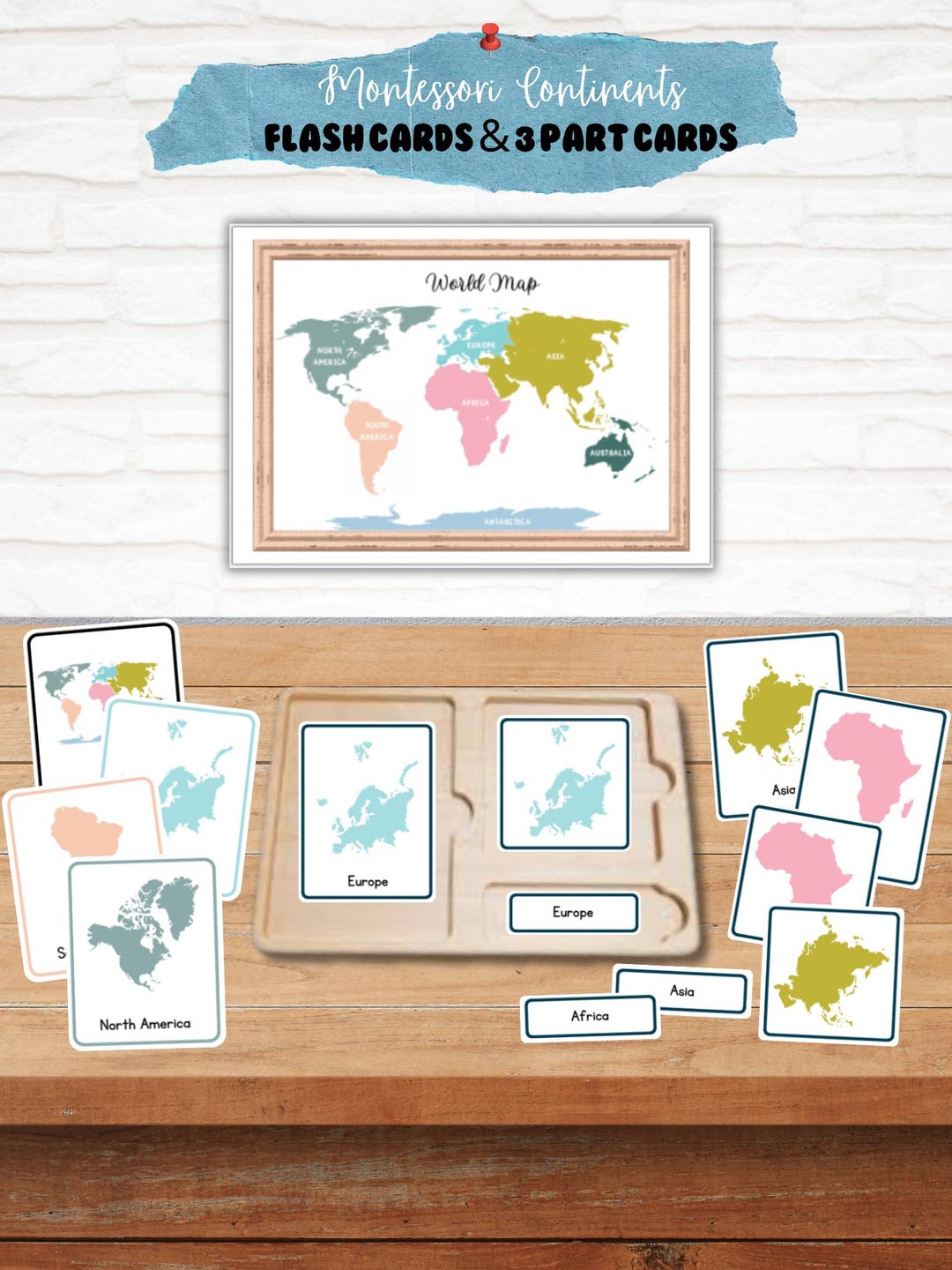Montessori Continents Flashcards | 7 Continents 3-part Cards (digital ...