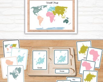 Montessori Continents Flashcards | 7 Continents 3-part Cards (digital ...