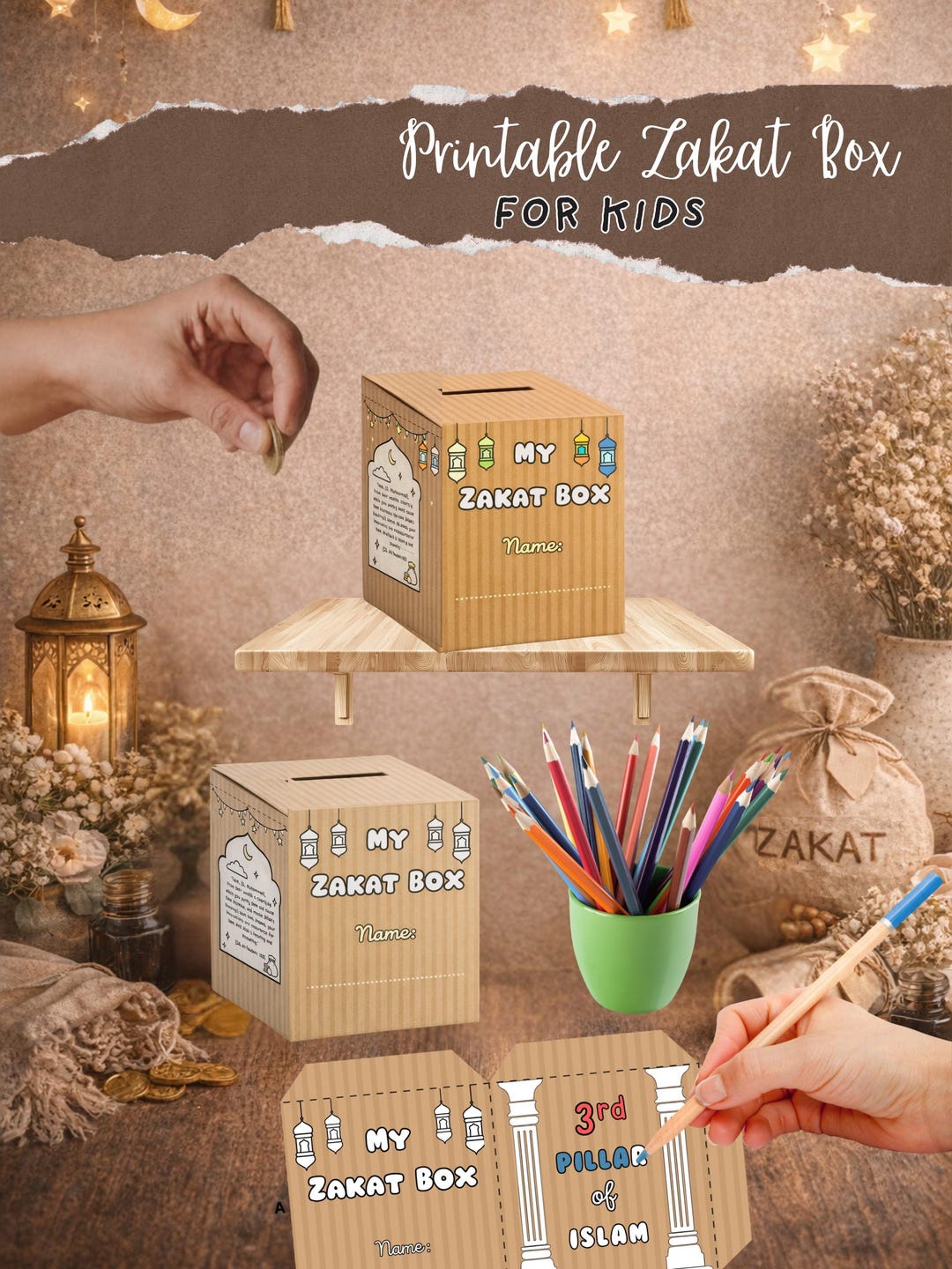 Ramadan Zakat Box Printable | Islamic Coloring Activity for Kids (PDF ...