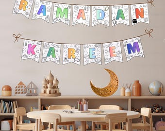 Ramadan Kareem Bunting Flag Printable | Kids Coloring Banner | Islamic ...