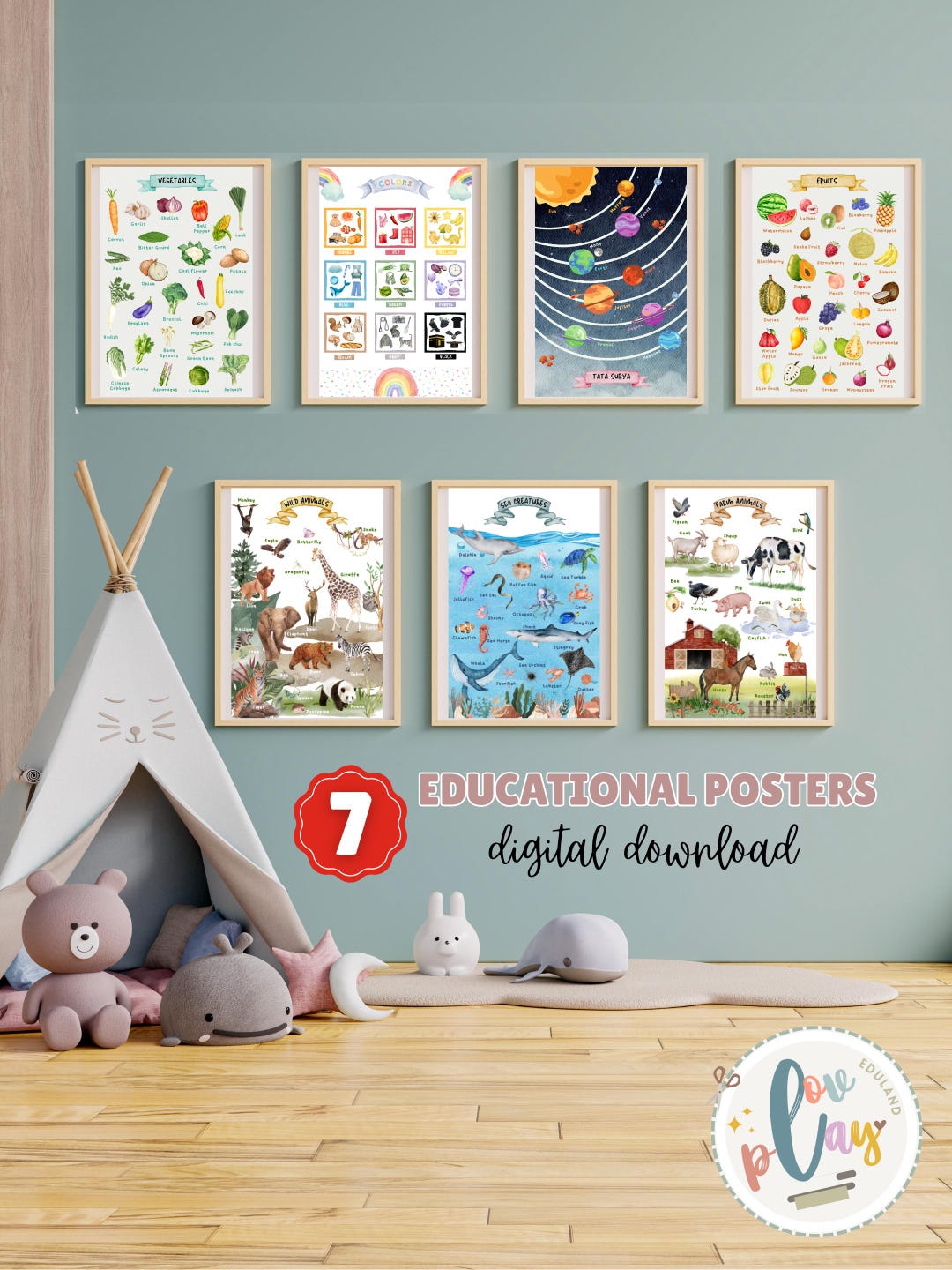 Watercolor Educational Posters Set, Montessori Playroom Decor (digital ...