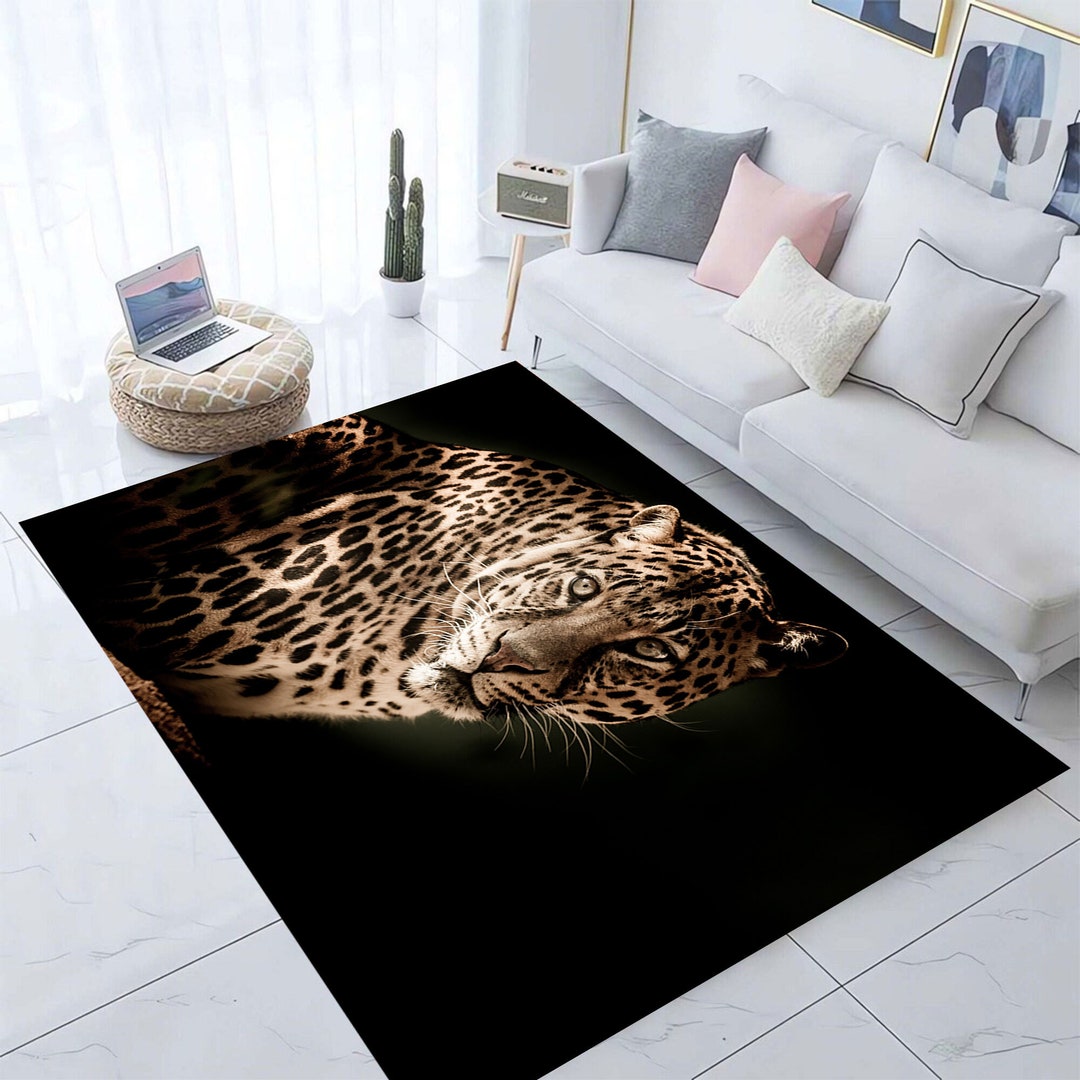 Leopard Pattern Rug, Leopard Rug, Leopard Themed Rug, Black and White ...