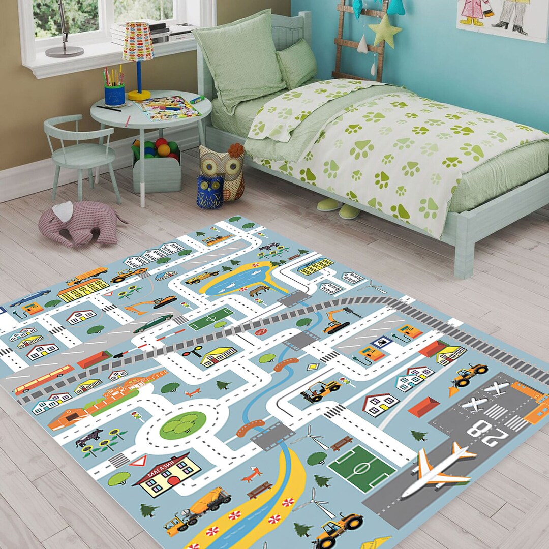 Large Organic Kids Play Rug,montessori Playroom Road Carpet,cotton ...