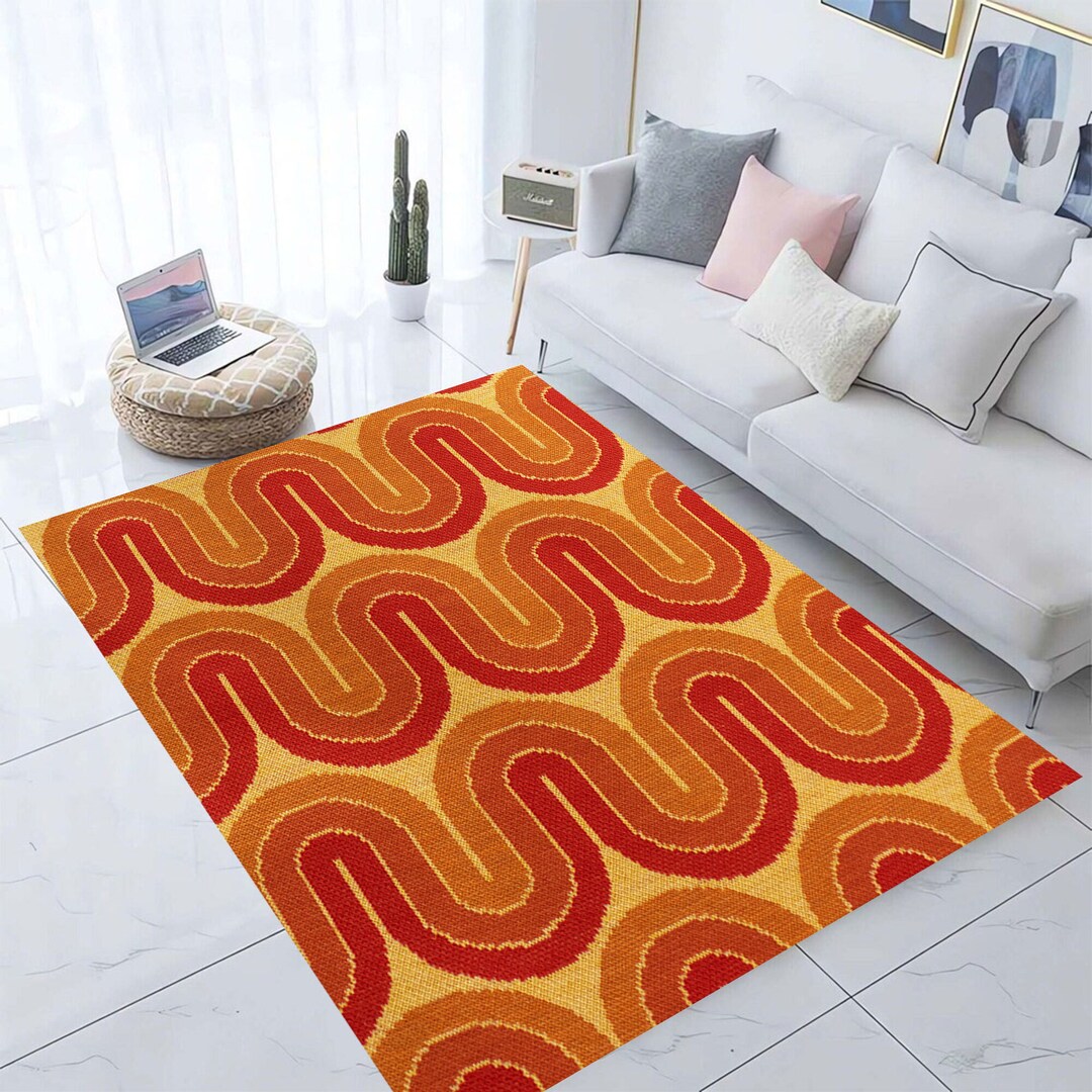 Brown Groovy Retro 70s Area Rug, Brown Orange Geometric Rug, Retro Home ...