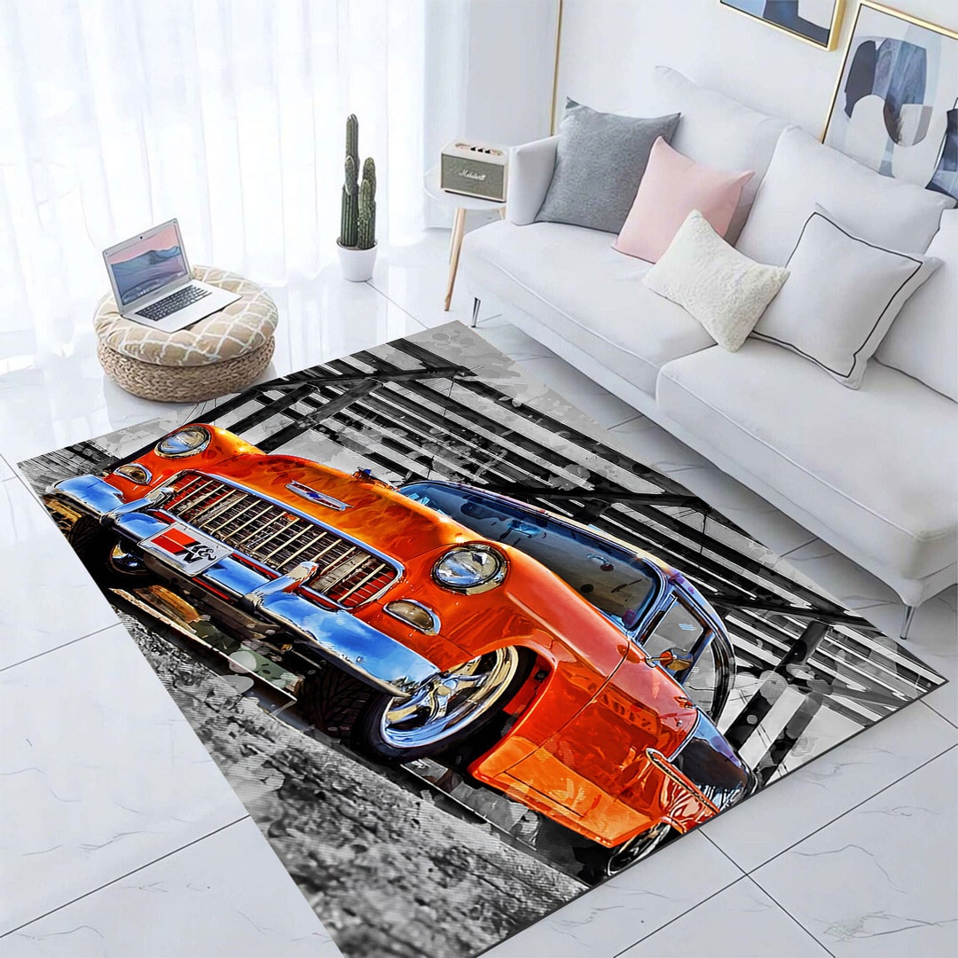 Red Car Rug, Car Pattern Rug, Game Room Rug, Car Themed Rug, Gift Kids ...