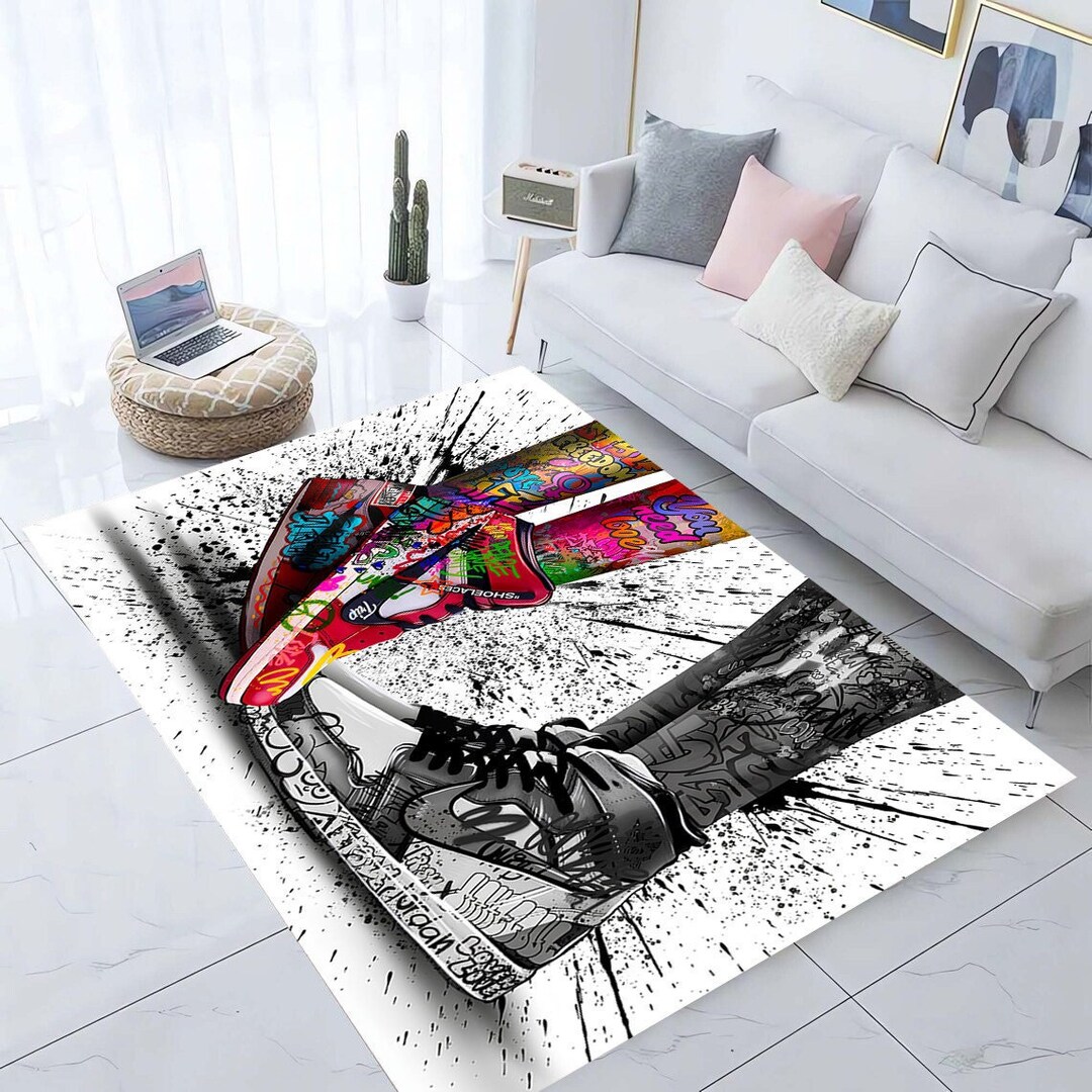 Banksy Shoe Patterned Rug, Affection, Love Themed Rug, Graffiti ...