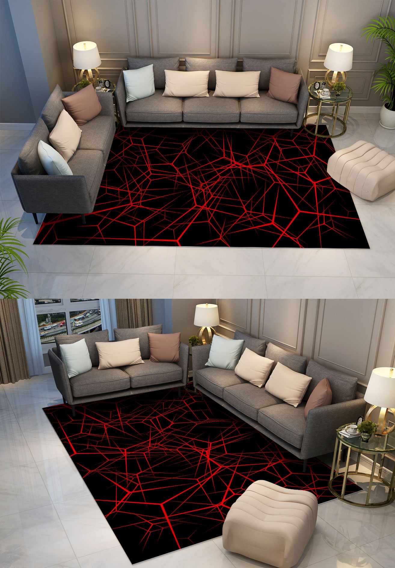 Abstract Black-red Pattern Carpet, for Living Room, Area Rug, Home ...