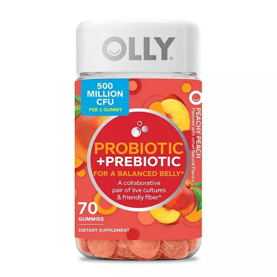 OLLY Adult Probiotic Plus Prebiotic Digestive Support Gummy, Peach 70 ...