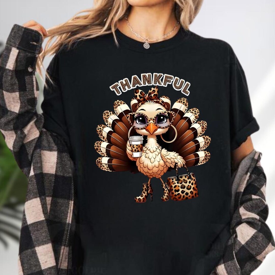 Thanksgiving Turkey Shirt, Leopard Graphic Thankful Chic Tee, Glam ...