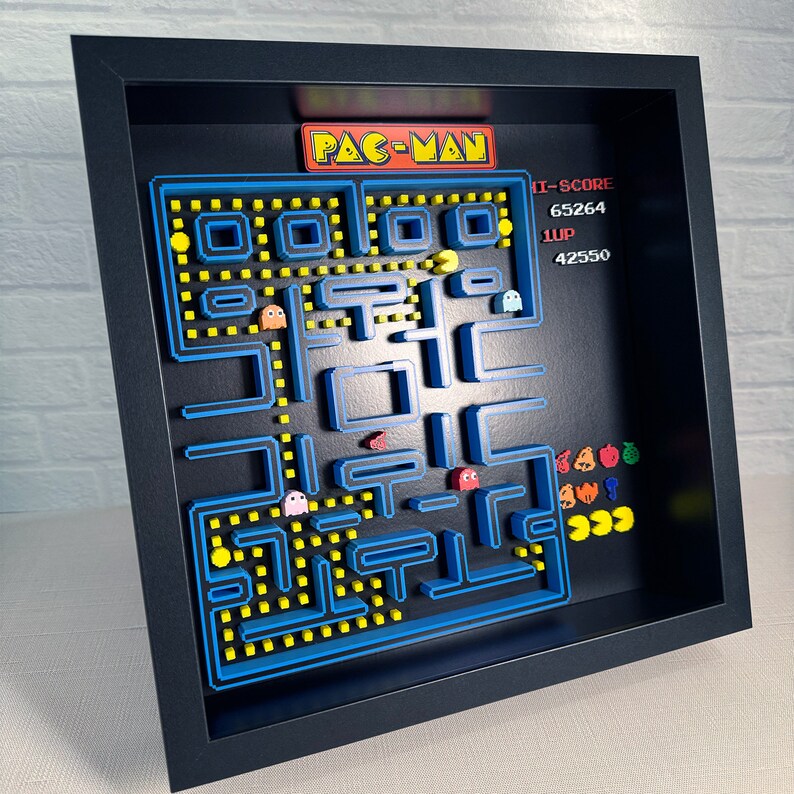 Pac-man Shadow Box 3D Diorama 10.5” X 10.5” X 2.5” - Fan Art, Arcade ...