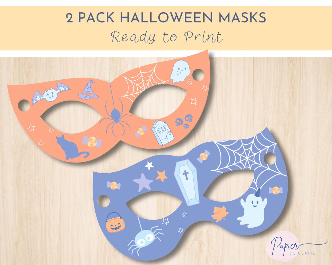 Two Pack Halloween Face Masks Printable | PDF DIY Kids Adult Costume ...