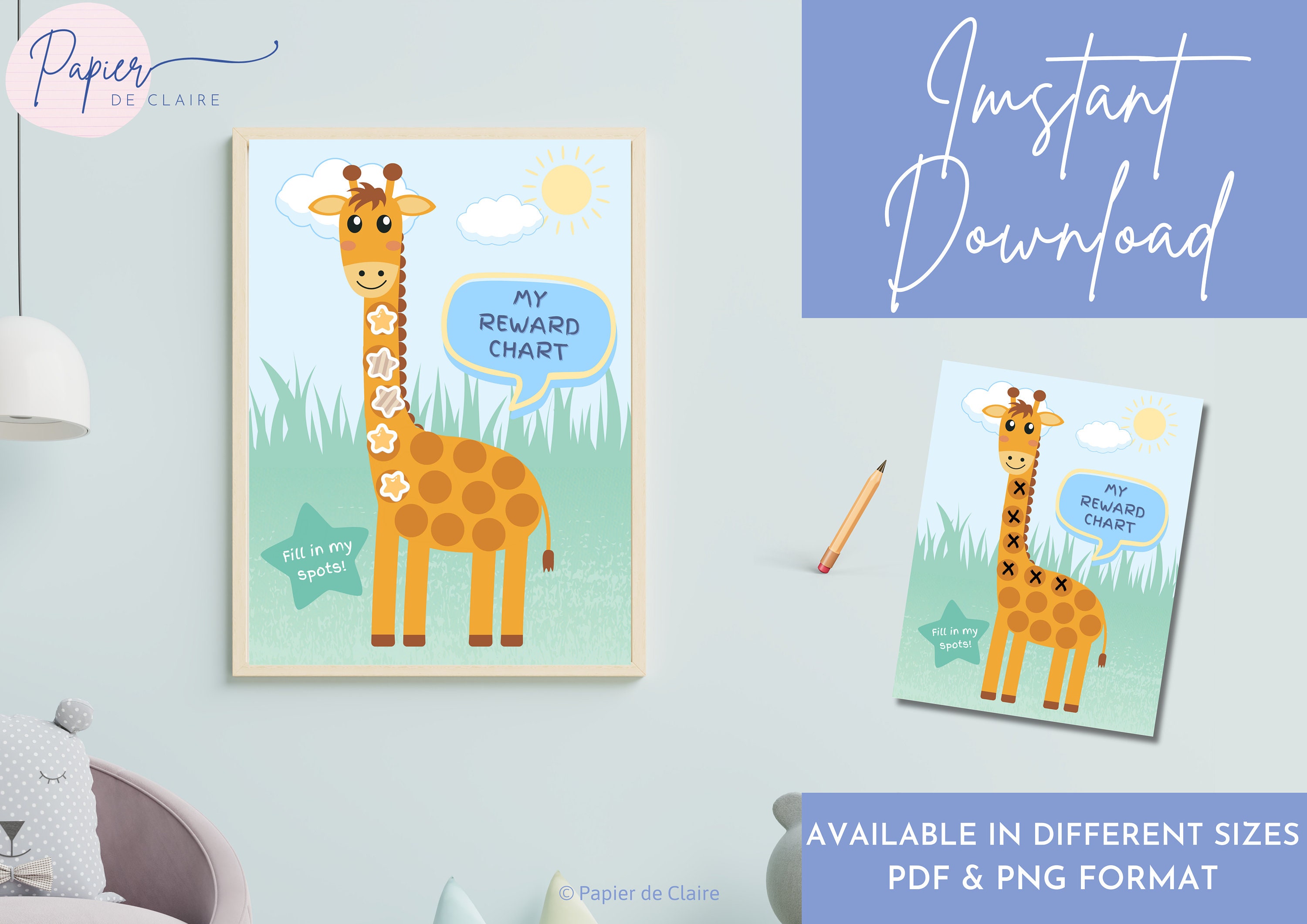 Giraffe Reward Chart | Toddler Kids Behaviour Reward Chart Printable ...