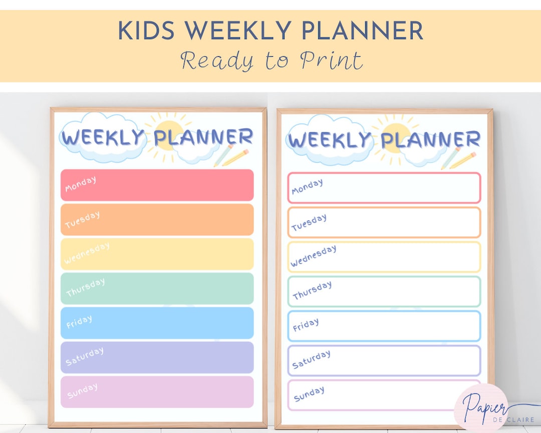 Kids Weekly Rainbow Planner | PDF Downloadable Printable | Kids ...