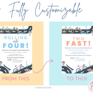 Kids Wheels Birthday Party Invitation | Bike Scooter Skateboard ...